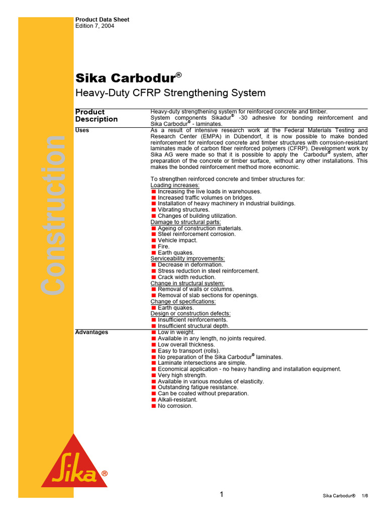 _01_ Sika Carbodur | PDF | Strength Of Materials | Deformation ...