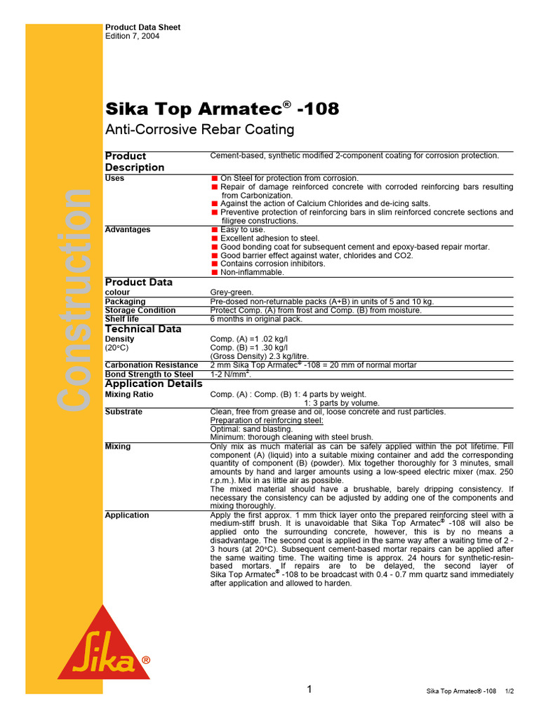01 - Sika Top Armatec - 108 | PDF | Concrete | Reinforced Concrete