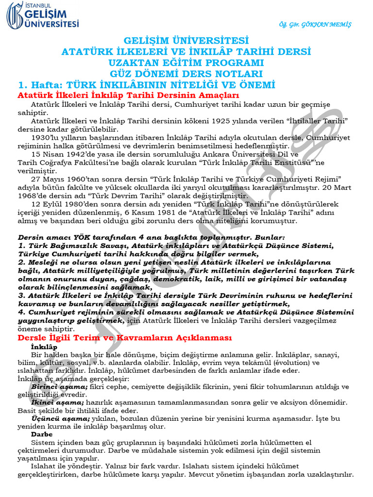 2016 - 2017 Inkilap Tarihi Vize Ders Notlari | PDF