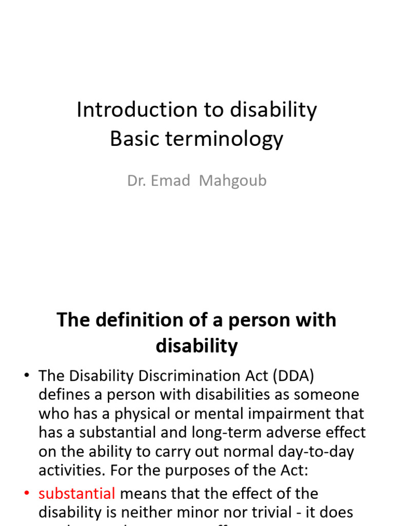 Introduction To Disability Basic Terminology: Dr. Emad Mahgoub | PDF ...
