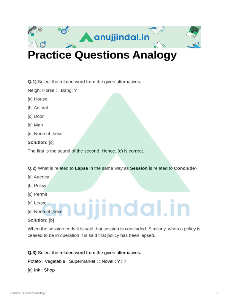 Practice Questions Analogy Lyst9871 | PDF