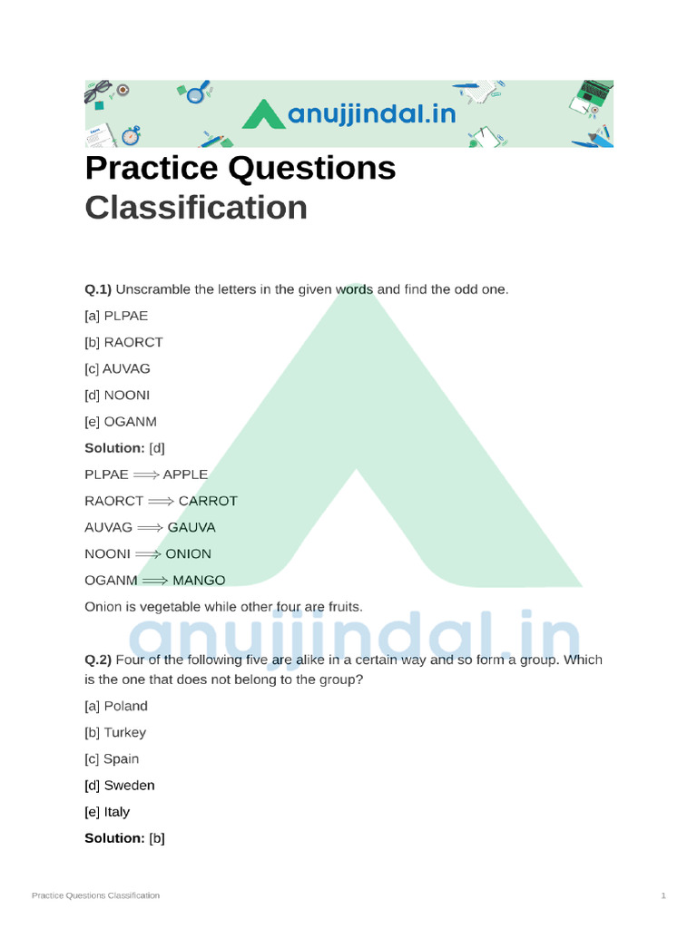 Practice Questions Classification Lyst2498 | PDF