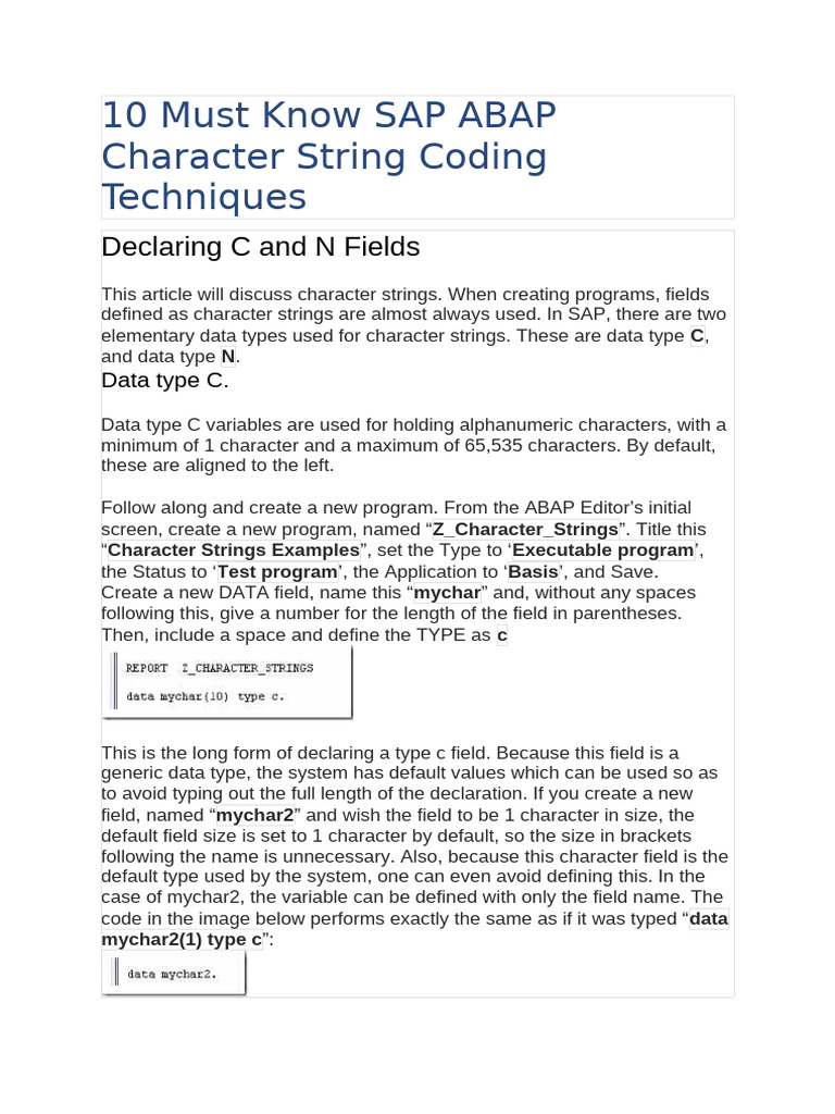 10 Must Know SAP ABAP Character String Coding Techniques | PDF | String (Computer Science ...