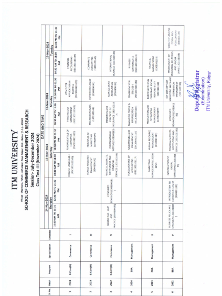 SCMR - ALL - TIME TABLE - CLASS TEST-03 - Nov 2024 | PDF