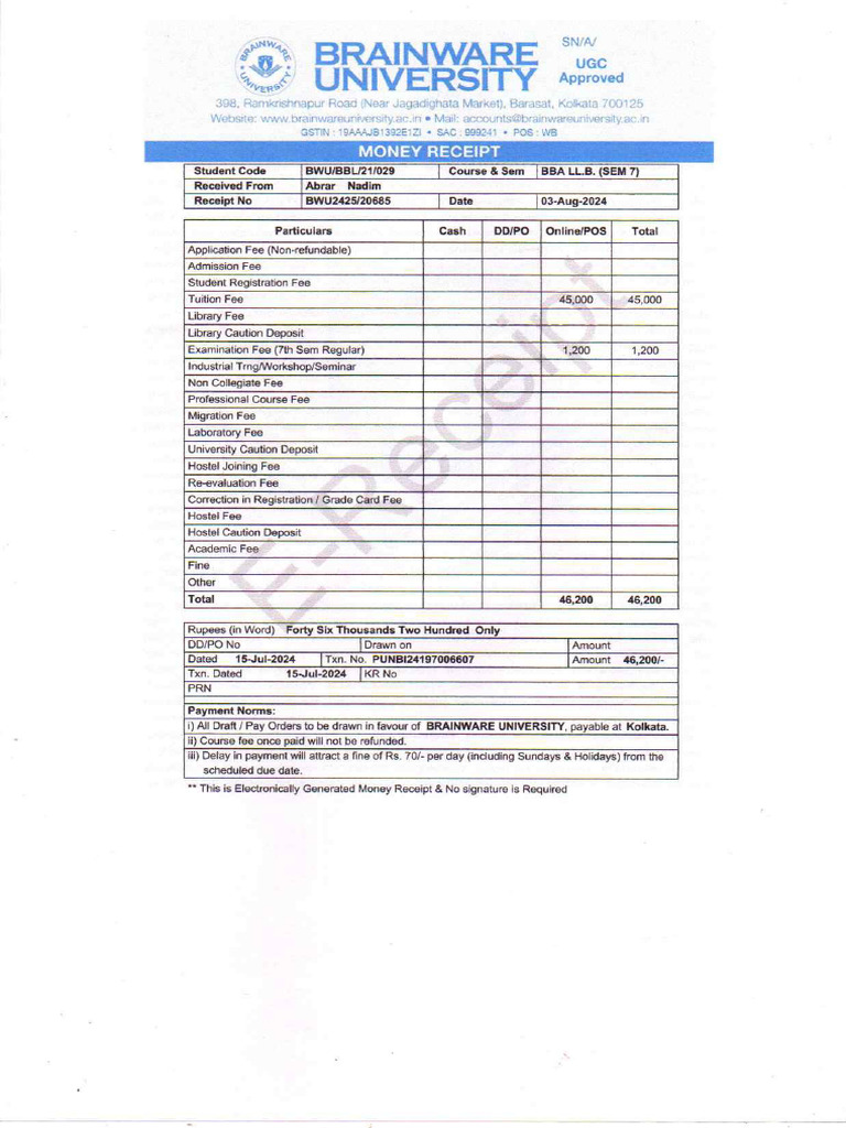 ABRAR NADIM Receipt | PDF