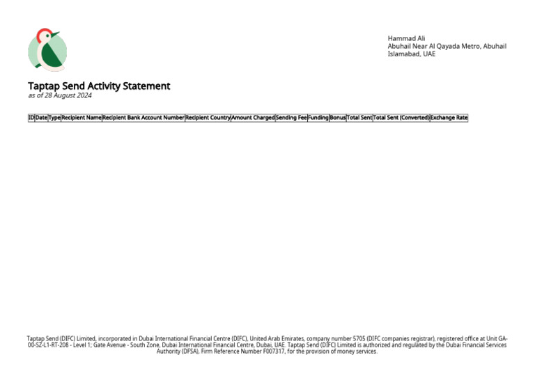 Taptap Send Activity Statement | PDF