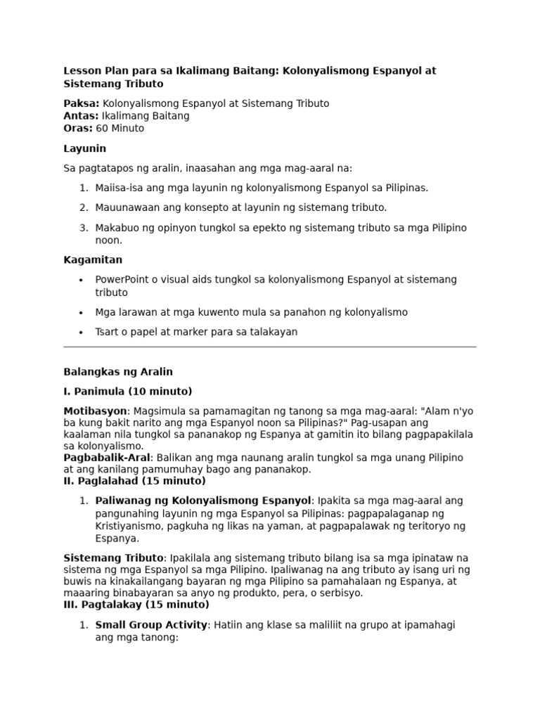 Lesson Plan para Sa Ikalimang Baitang AP ESP | PDF