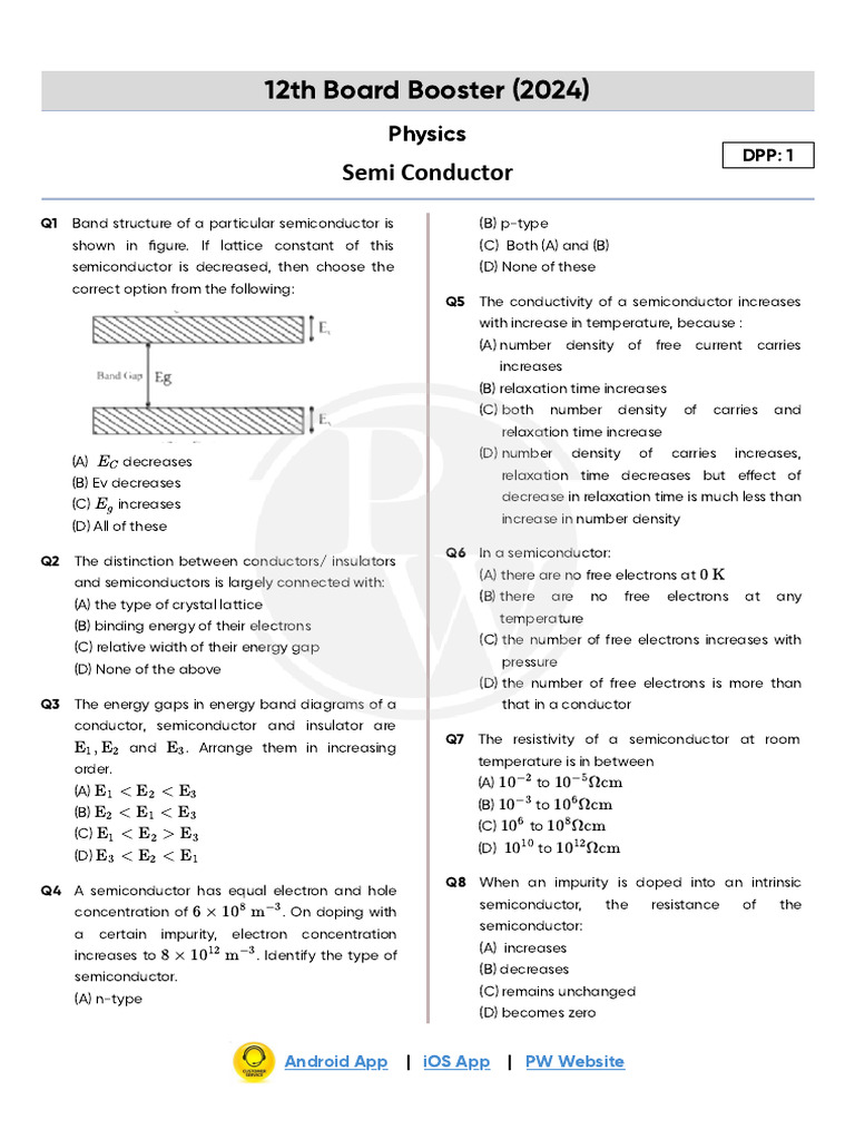 Semiconductor Concepts and Questions | PDF | Semiconductors | Electrical Resistivity And ...