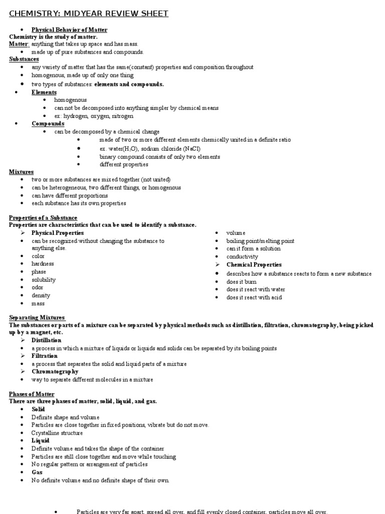 Chemistry Midyear Review Sheet | PDF | Chemical Bond | Chemical Polarity