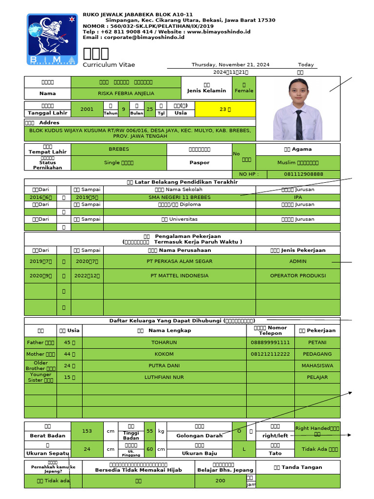 CV Bima Siska Heryanah | PDF