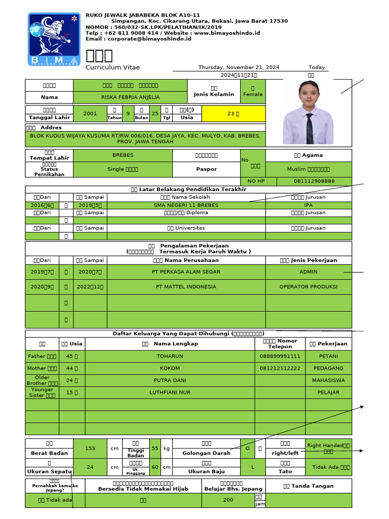CV Perhotelan BIMA Hana Hafifah | PDF
