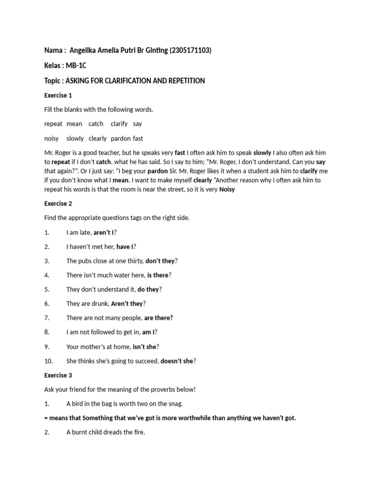 English Clarification Exercises | PDF | English Language | Linguistics