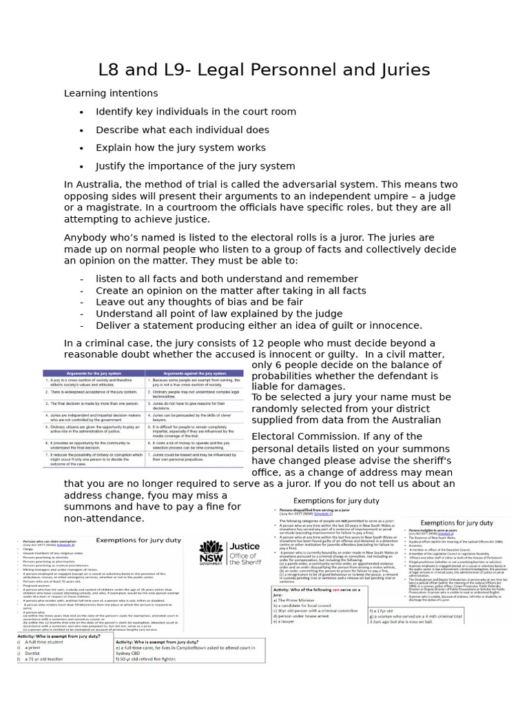 L8 and L9 - Legal Personnel and Juries | PDF | Judge | Jury Trial