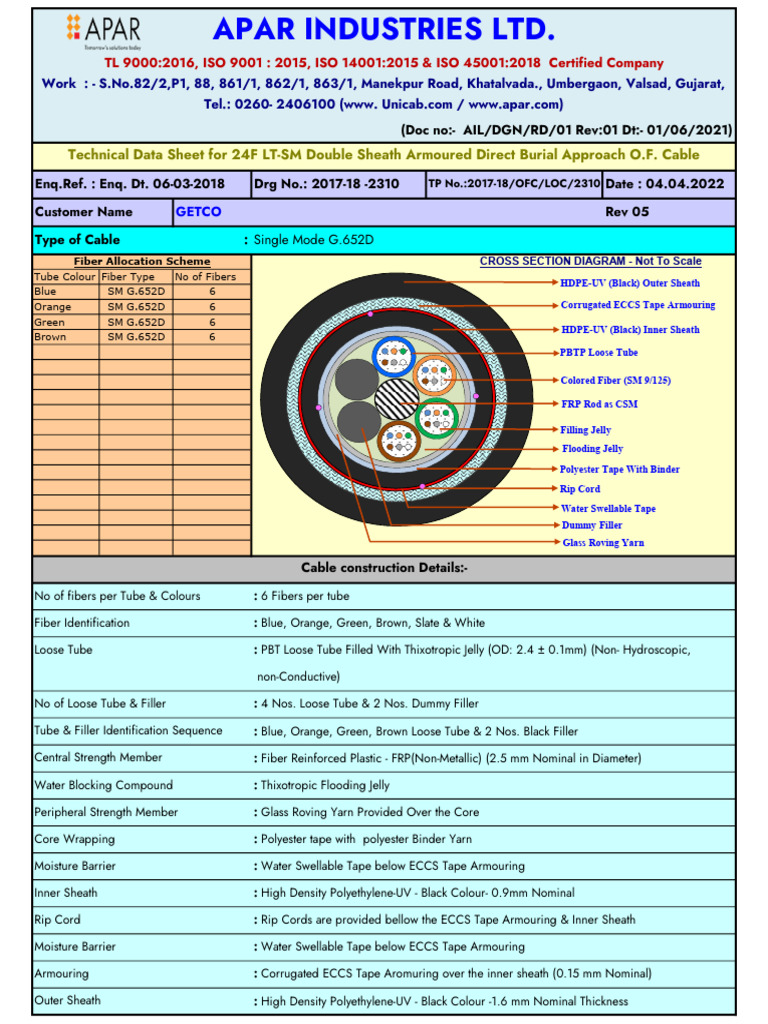Approach Cable 24F | PDF | Optical Fiber | Materials Science