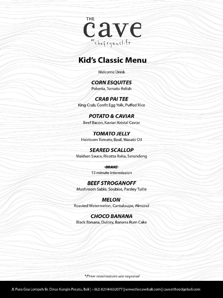 The Cave Kids Classic Menu | PDF
