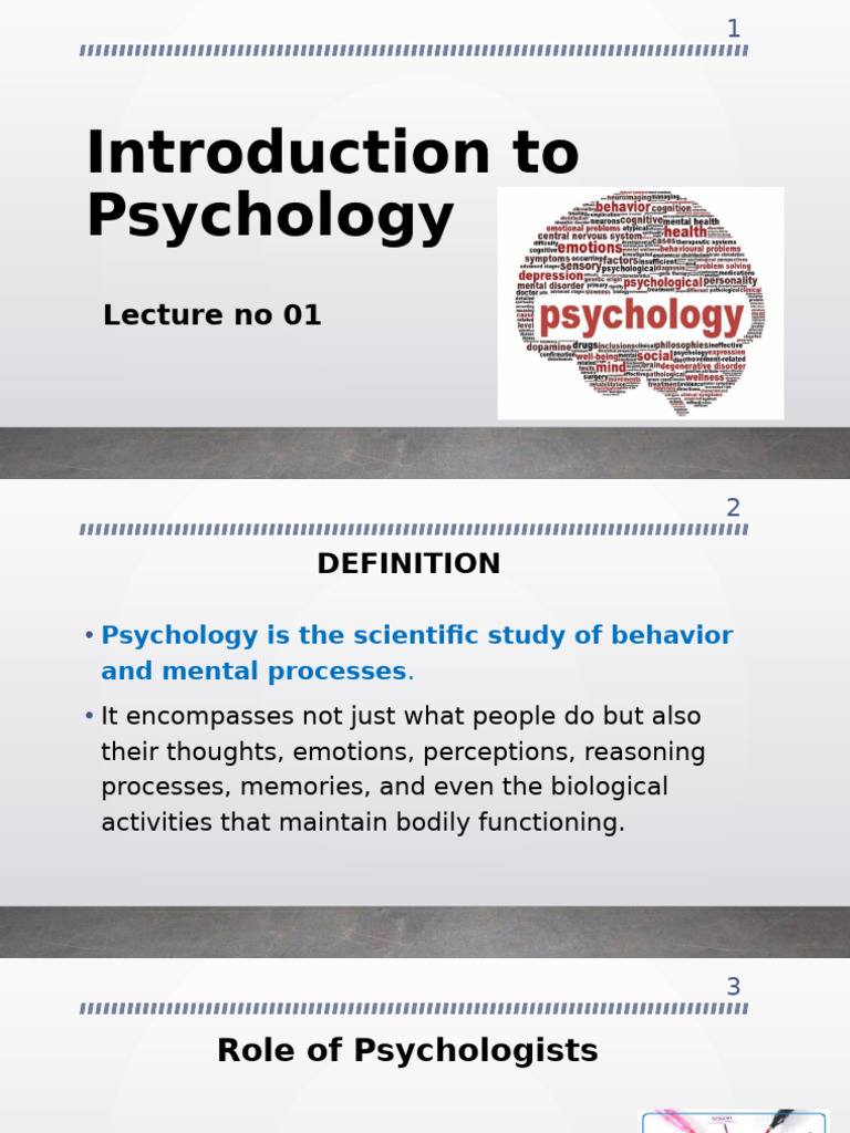 Lecture No 01 Introduction To Psychology | PDF | Psychology | Cognition Lecture No 01 Introduction To Psychology | PDF | Psychology | Cognition