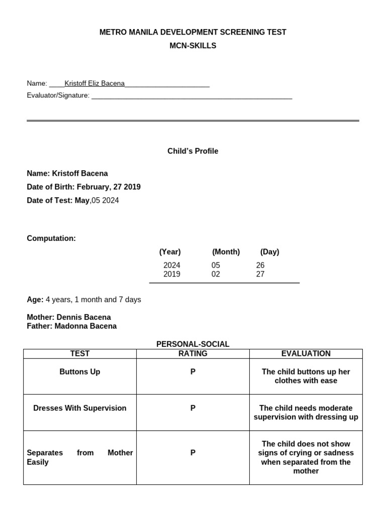 Metro Manila Development Screening Test | PDF