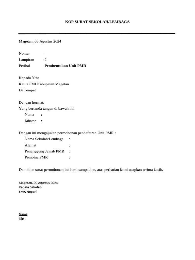 Contoh Surat Pembentukan Unit PMR | PDF