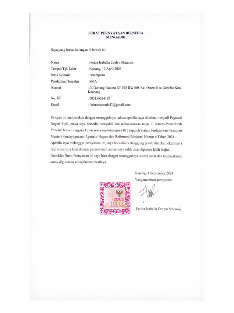 Bersedia Mengabdi Ferina e Meterai | PDF