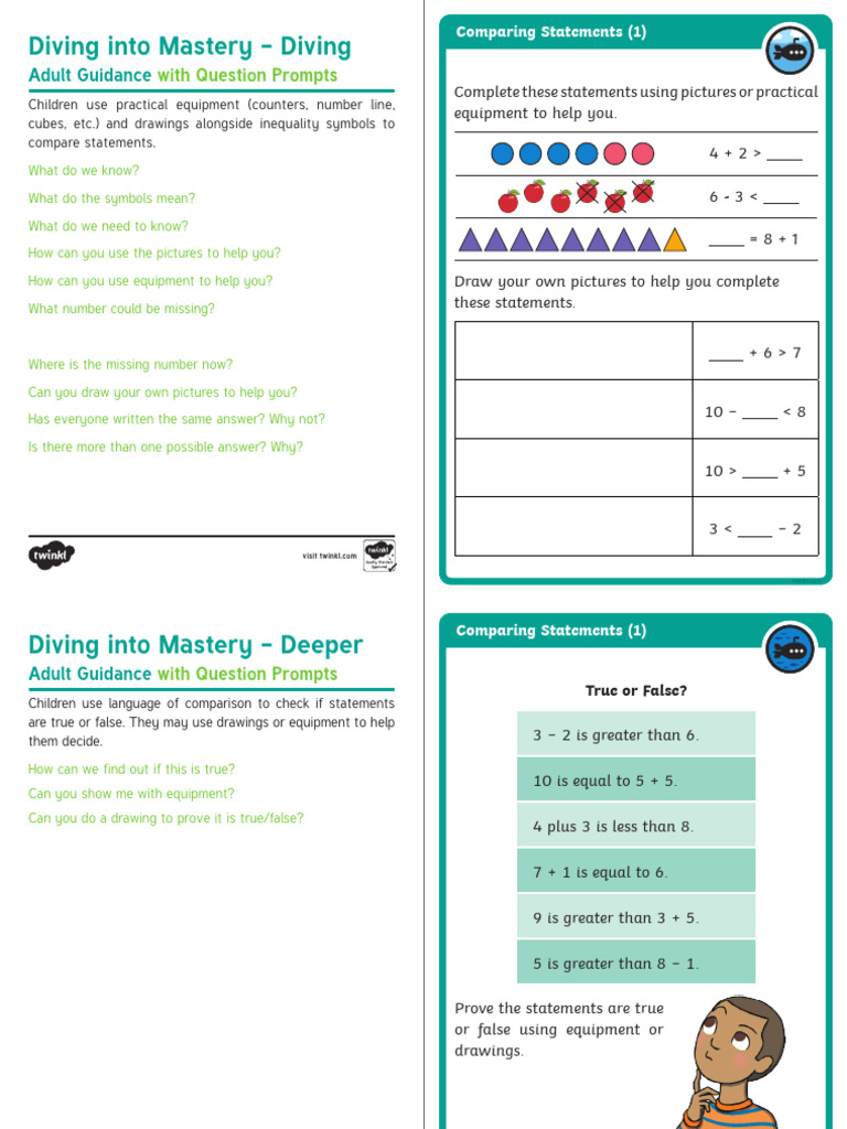 Activity Cards - Comparing Addition and Subtraction Statements 1 | PDF