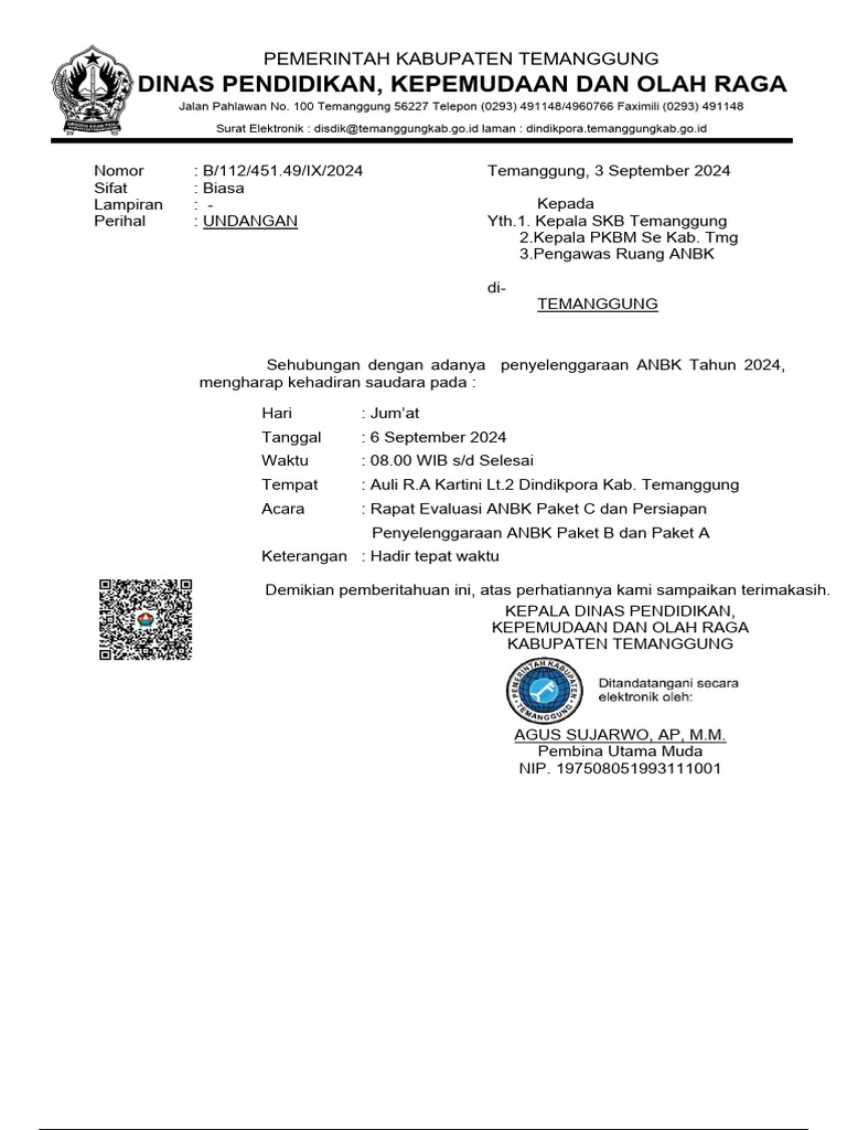 Surat Undangan ANBK | PDF