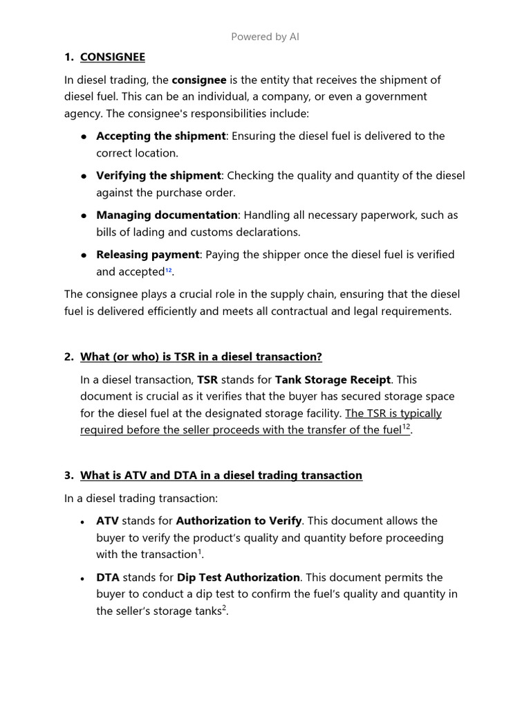 Understanding TSR in Diesel Trading | PDF | Sales | Procurement