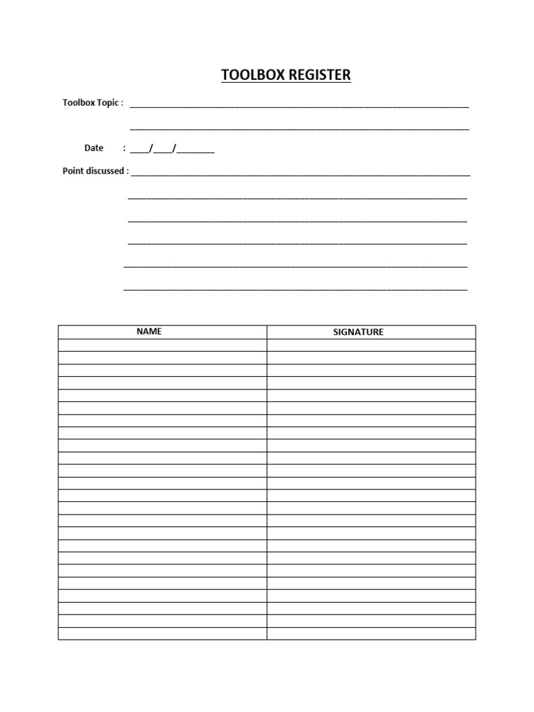 Toolbox Register Template | PDF