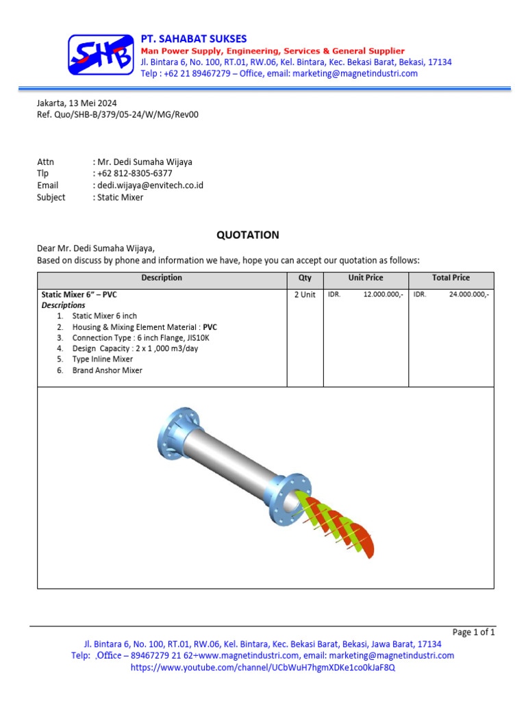 Quo-379-W - Static Mixer 6 Inchi PVC - STP. NewTownsite | PDF