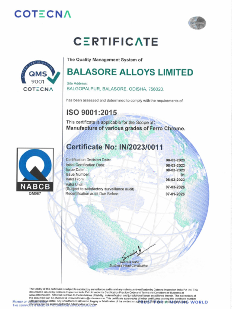 Balasore-Balgopalpur - IMS - Final Certificate | PDF