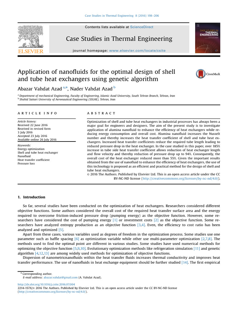 Application of Nanofluids For The Optimal Design of Shell | PDF | Heat ...