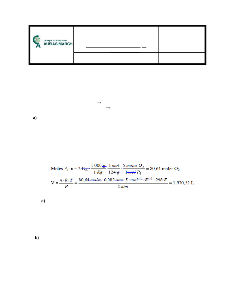 Solucion Examen Quimica Alvaro | PDF | Gases | Estequiometría