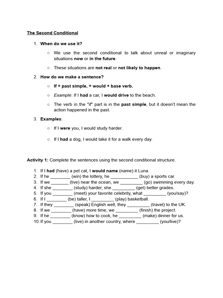 Activities Second Conditional | PDF