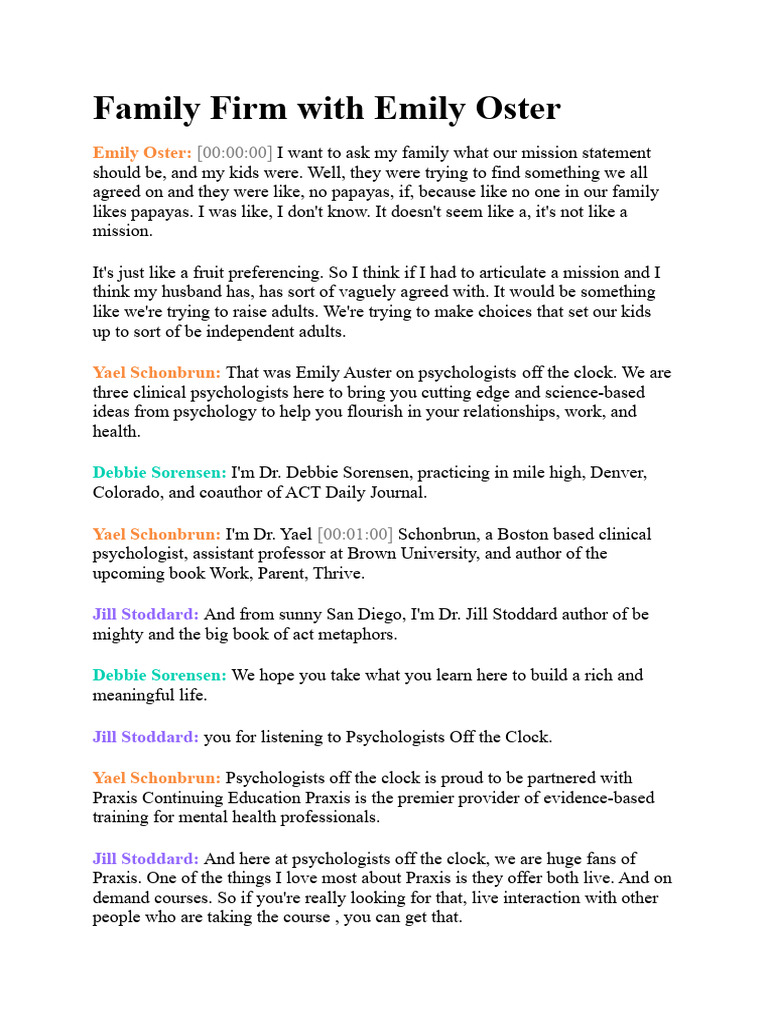 Family Firm With Emily Oster | PDF | Psychotherapy | Decision Making