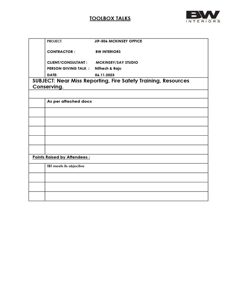 Weekly TBT | PDF | Safety | Materials