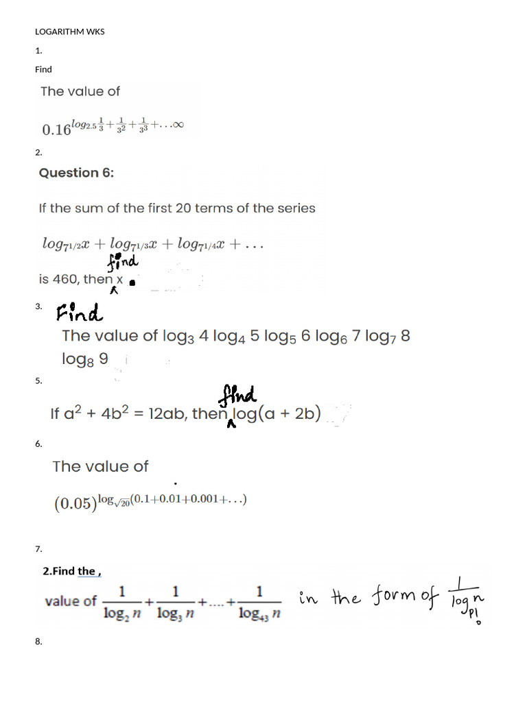 Exam Revision - Logs (28 Sep 24) | PDF