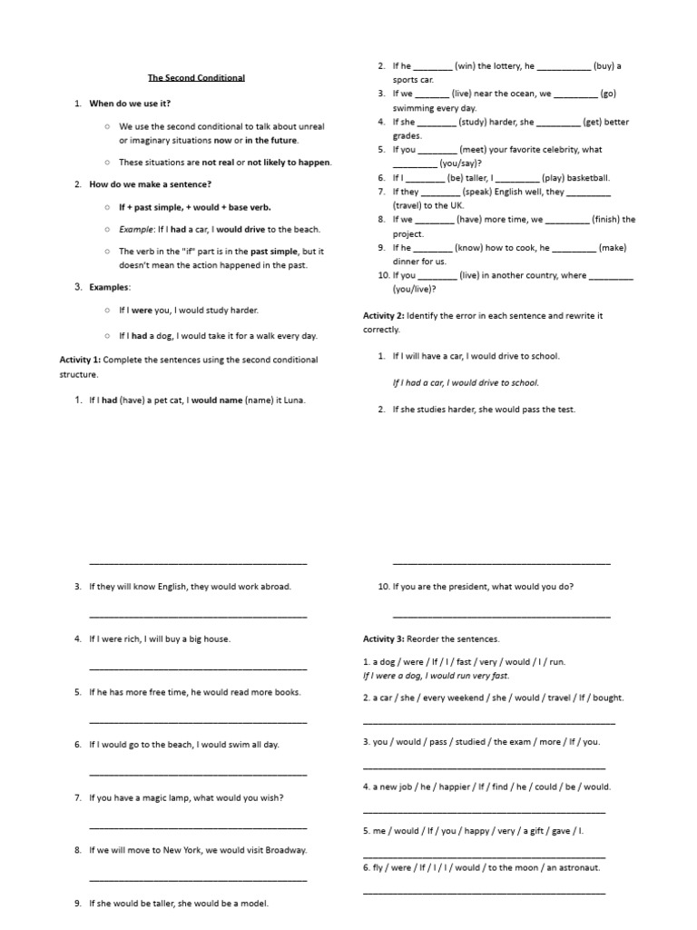 Activities Second Conditional | PDF | Linguistics