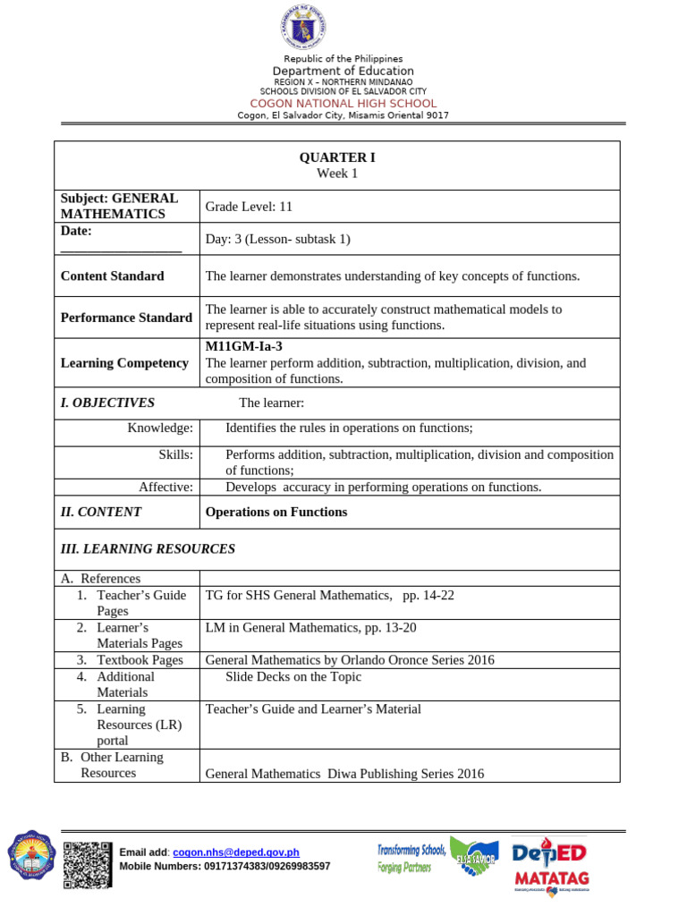Week 1. Day 3 (Lesson 3-Subtask 1) | PDF | Function (Mathematics ... Week 1. Day 3 (Lesson 3-Subtask 1) | PDF | Function (Mathematics ...