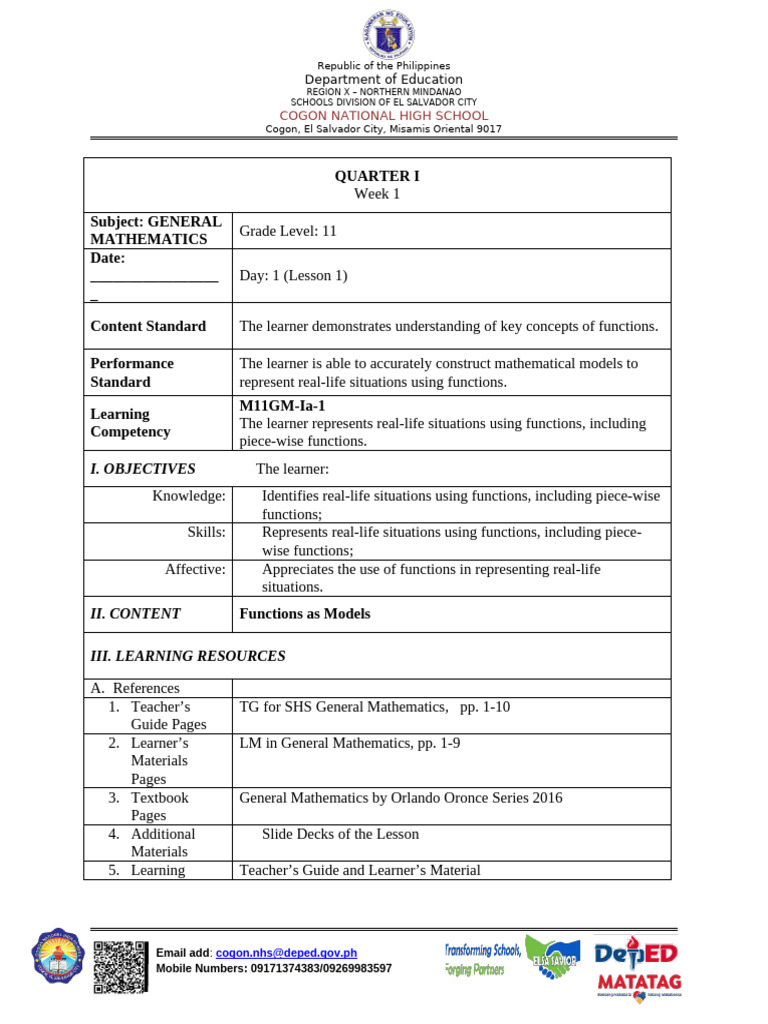 Week 1. Day 1 (Lesson1) | PDF | Function (Mathematics) | Learning