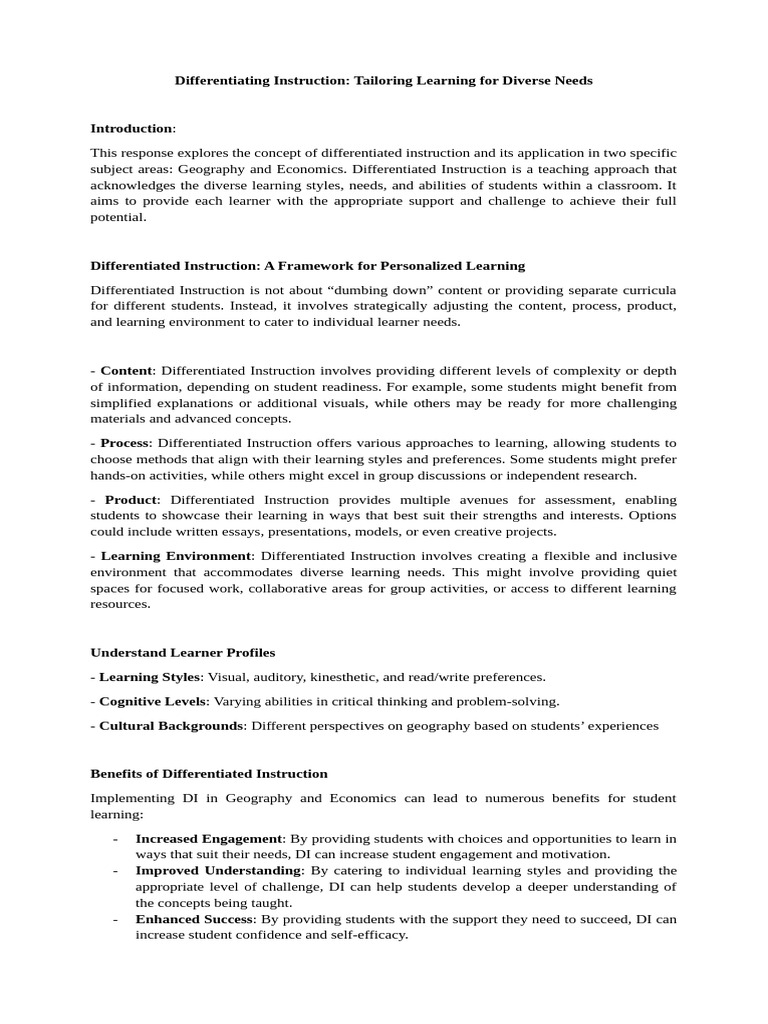 Differentiated Instruction in Geography & Economics | PDF ...