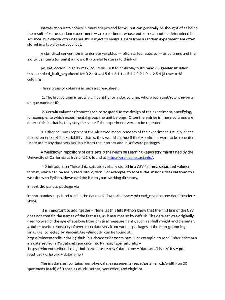 Summary Data Pdf Comma Separated Values Experiment
