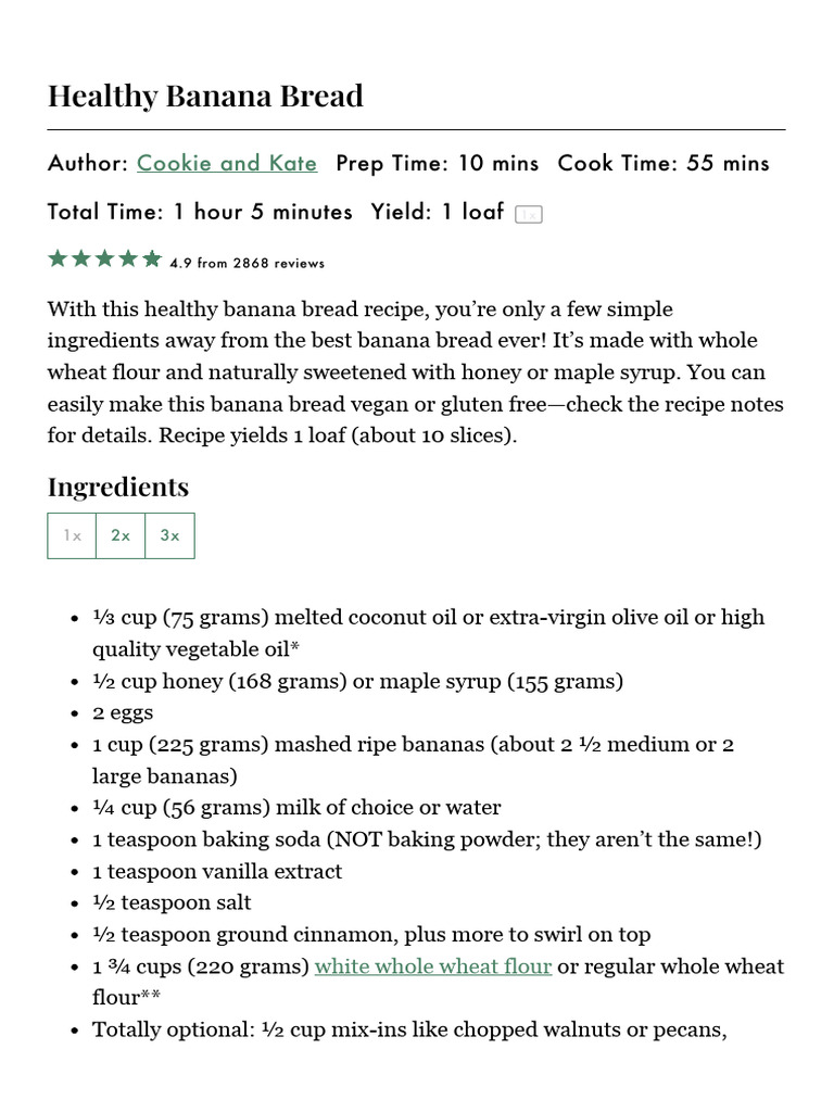 Healthy Whole Wheat Banana Bread | PDF | Breads | Flour