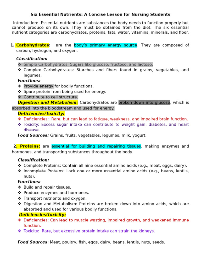 Essential Nutrients for Nursing Students | PDF | Diabetes | Malnutrition