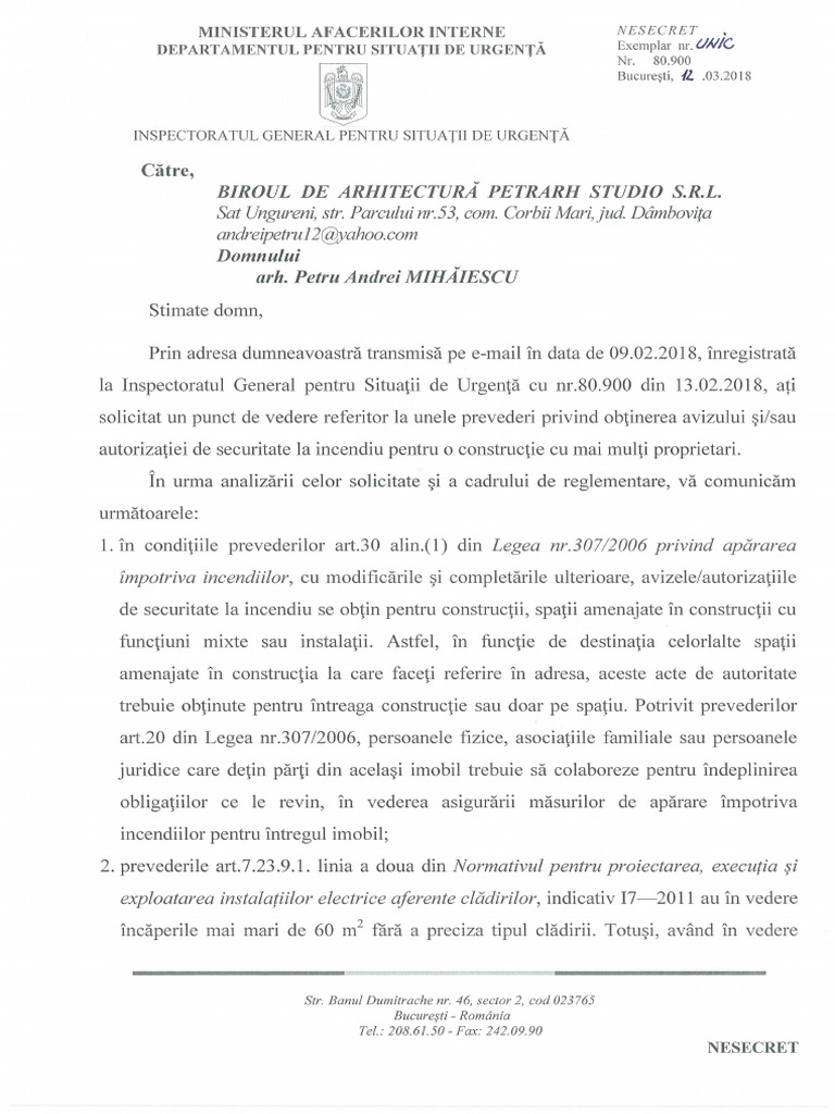 Raspuns Dispecerat IGSU - Iluminat Panica | PDF