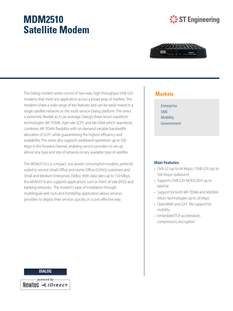 Product Sheet MDM2510 | PDF | Computer Network | Modem