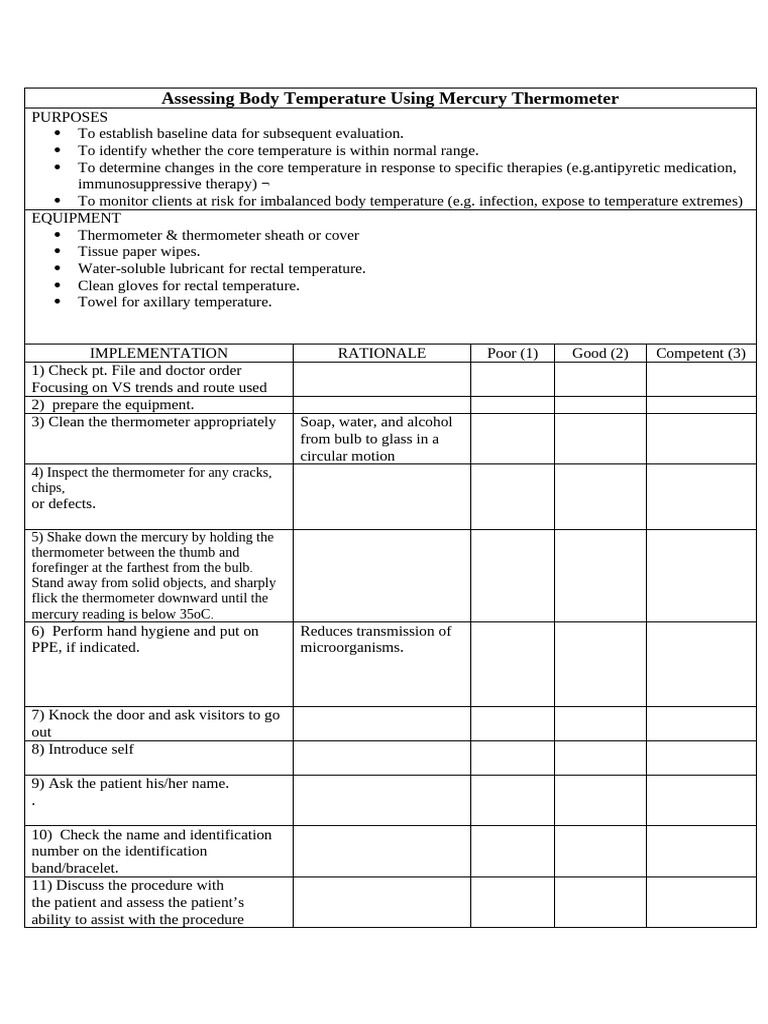 Assessing Body Tempreture Using Mercury Thermometer | PDF | Thermometer ...