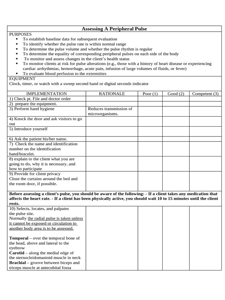 Peripheral Pulse Assessment Guide | PDF | Pulse | Heart