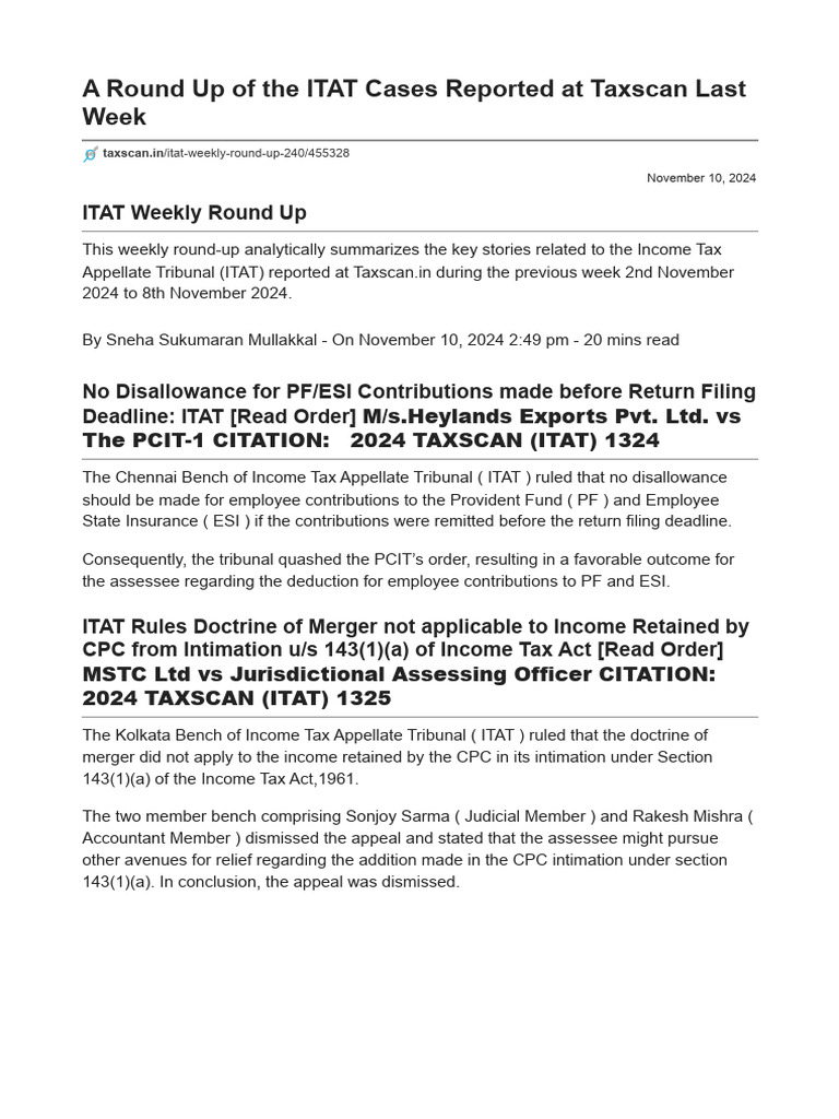 ITAT Case Highlights for Tax Professionals | PDF | Tribunal | Appeal