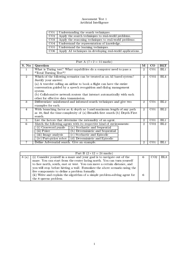 Artificial Intelligence Question Paper | PDF | Artificial Intelligence ...