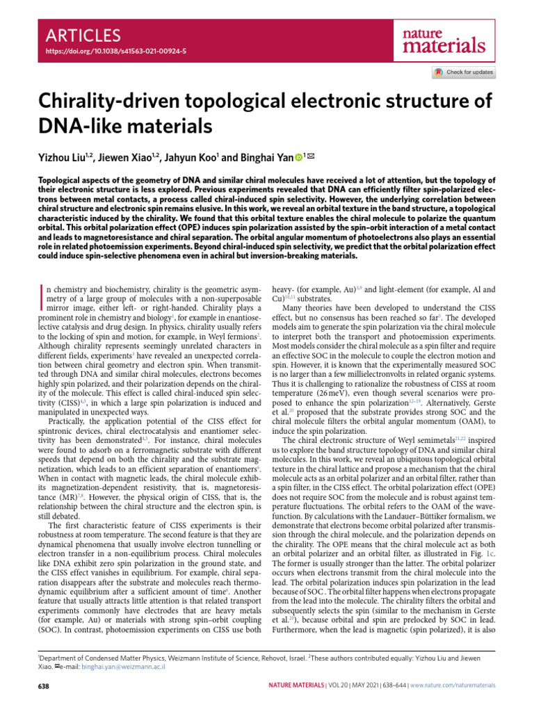 Chirality-Driven Topological Electronic Structure of DNA-like Materials | PDF | Spin (Physics ...