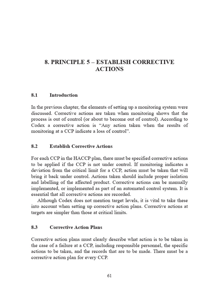 PRINCIPLe 5 - eSTABLISH CoRReCTIVe | PDF | Hazard Analysis And Critical Control Points | Safety